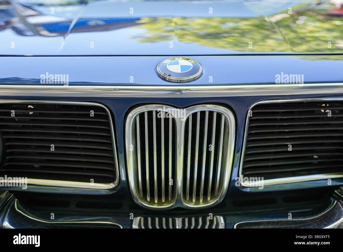 Germany Berlin May 11, 2025. BMW kidney grille emblem detail. Detail of ...
