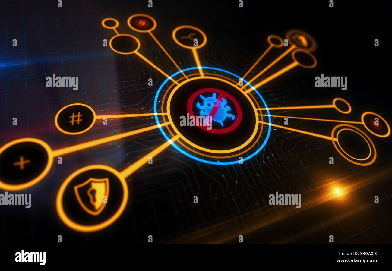 Antivirus cybersecurity warning symbol digital concept. Network, cyber ...