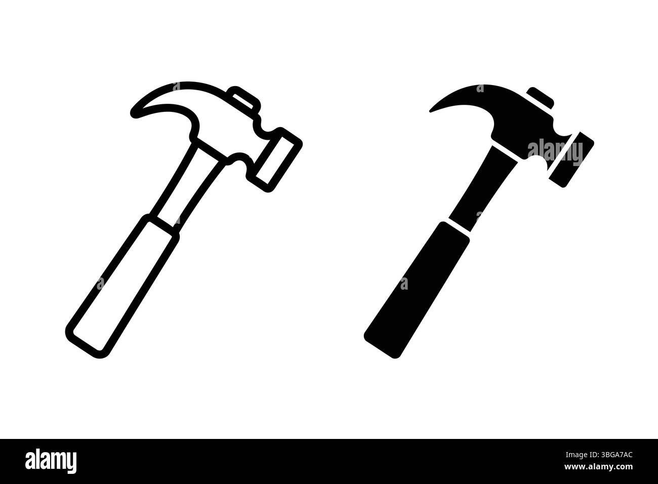 Claw hammer set two versions outline and solid design for carpentry and ...