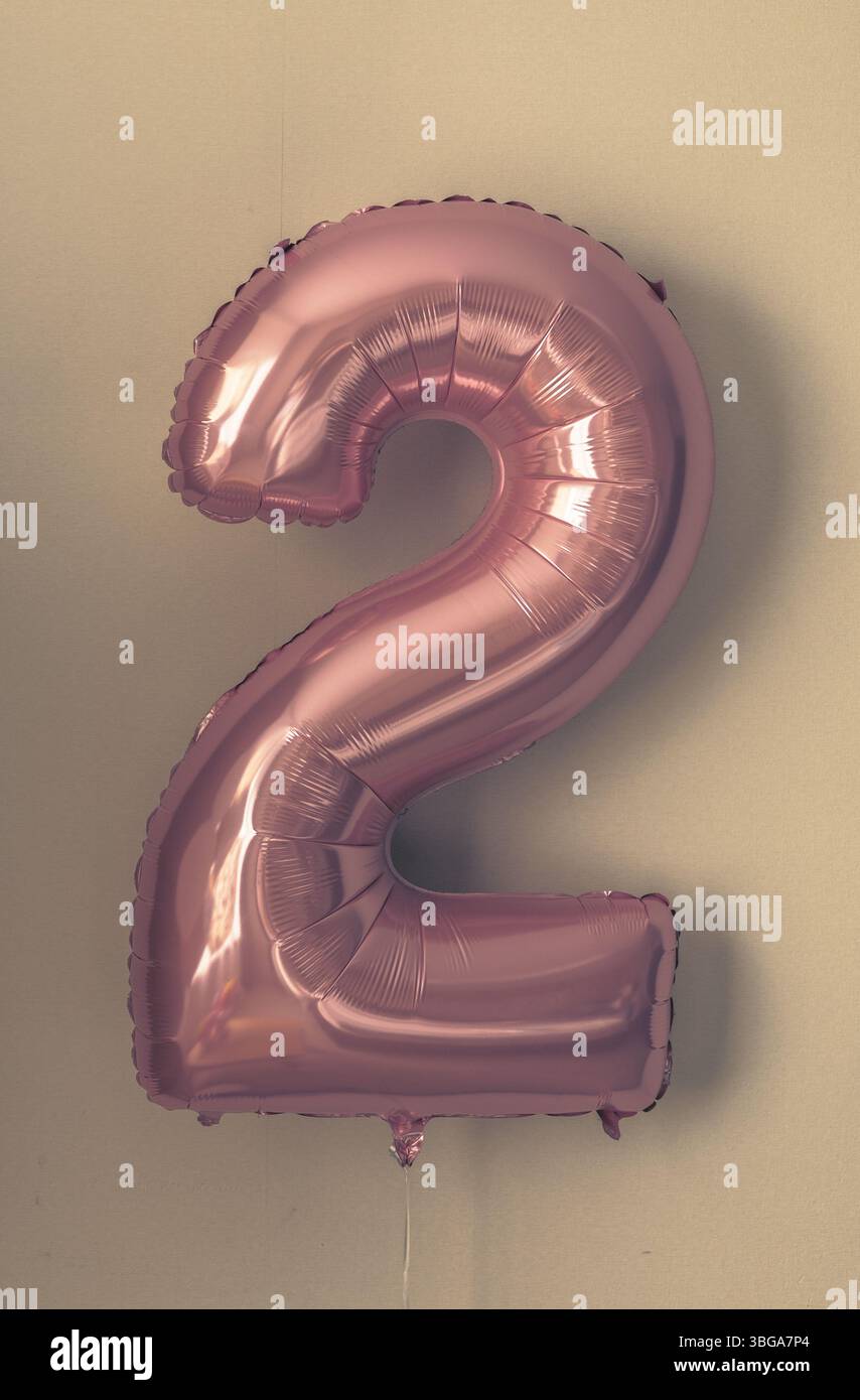 foil balloon number and digit two 2. Birthday greeting card Stock Photo ...