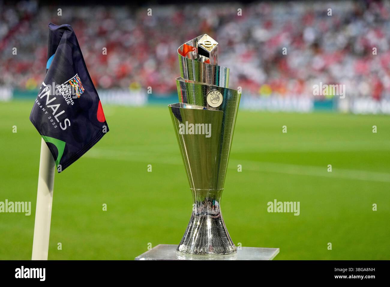 The trophy is displayed on the pitch before the Nations League ...