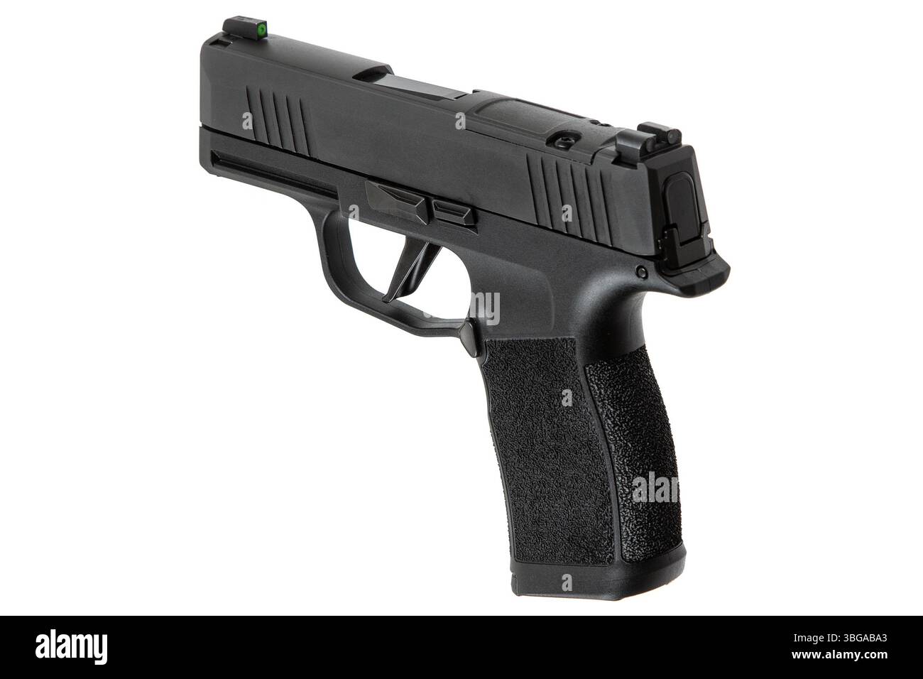 Black semi-automatic pistol angled view showing barrel and grip on ...