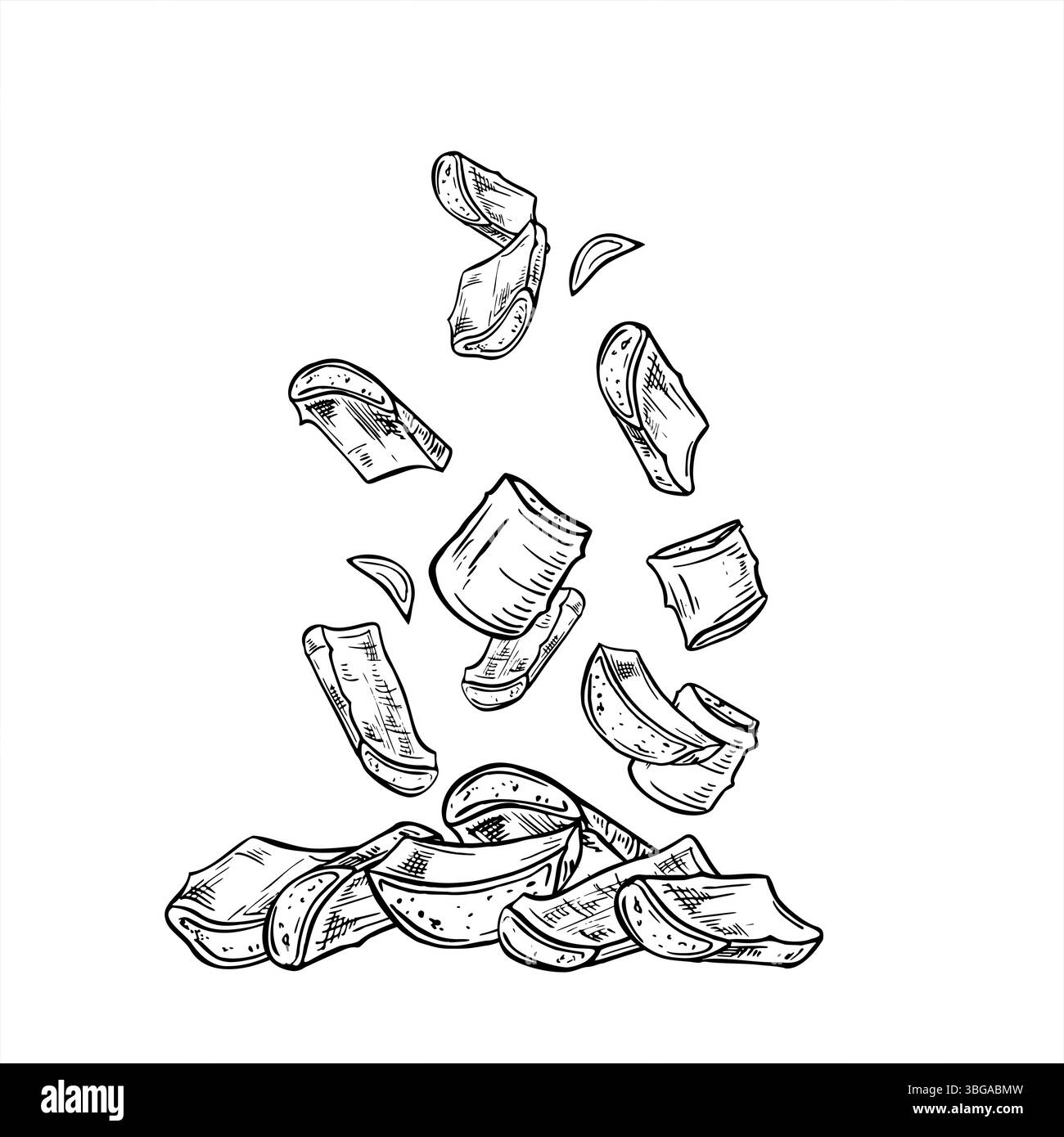 Falling aloe leaf slices piling up monochrome vector black and white ...
