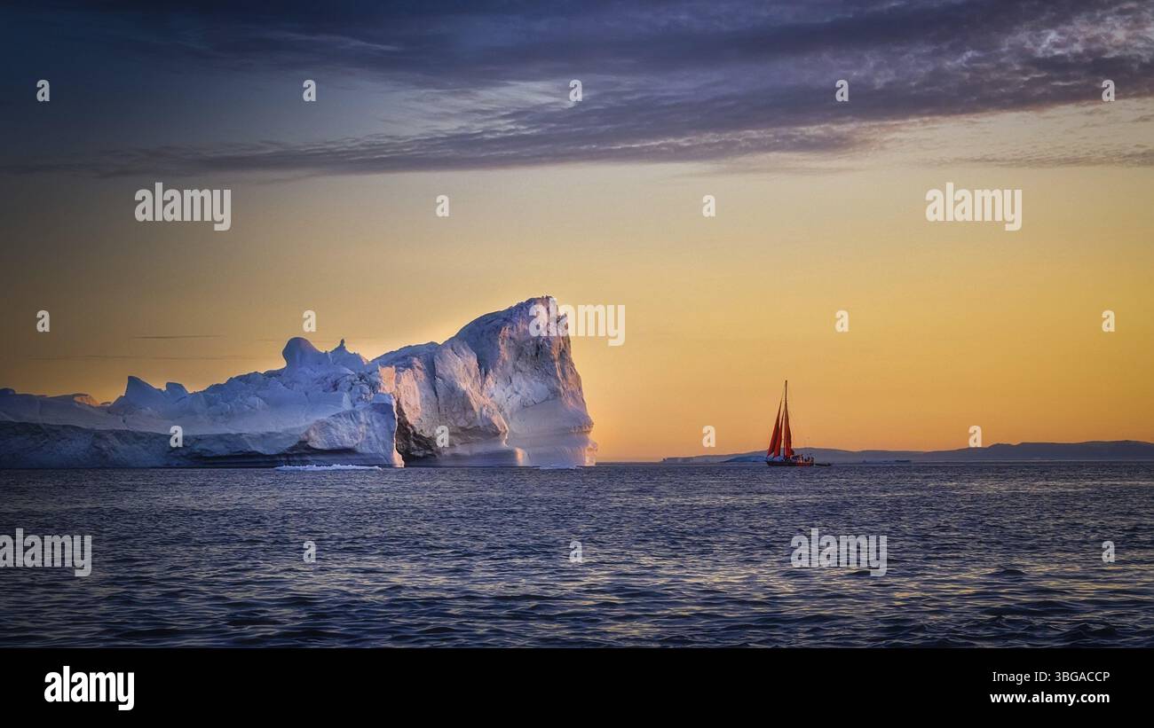 Greenland Ilulissat glaciers at fjord Disco Bay West Greenland Stock ...