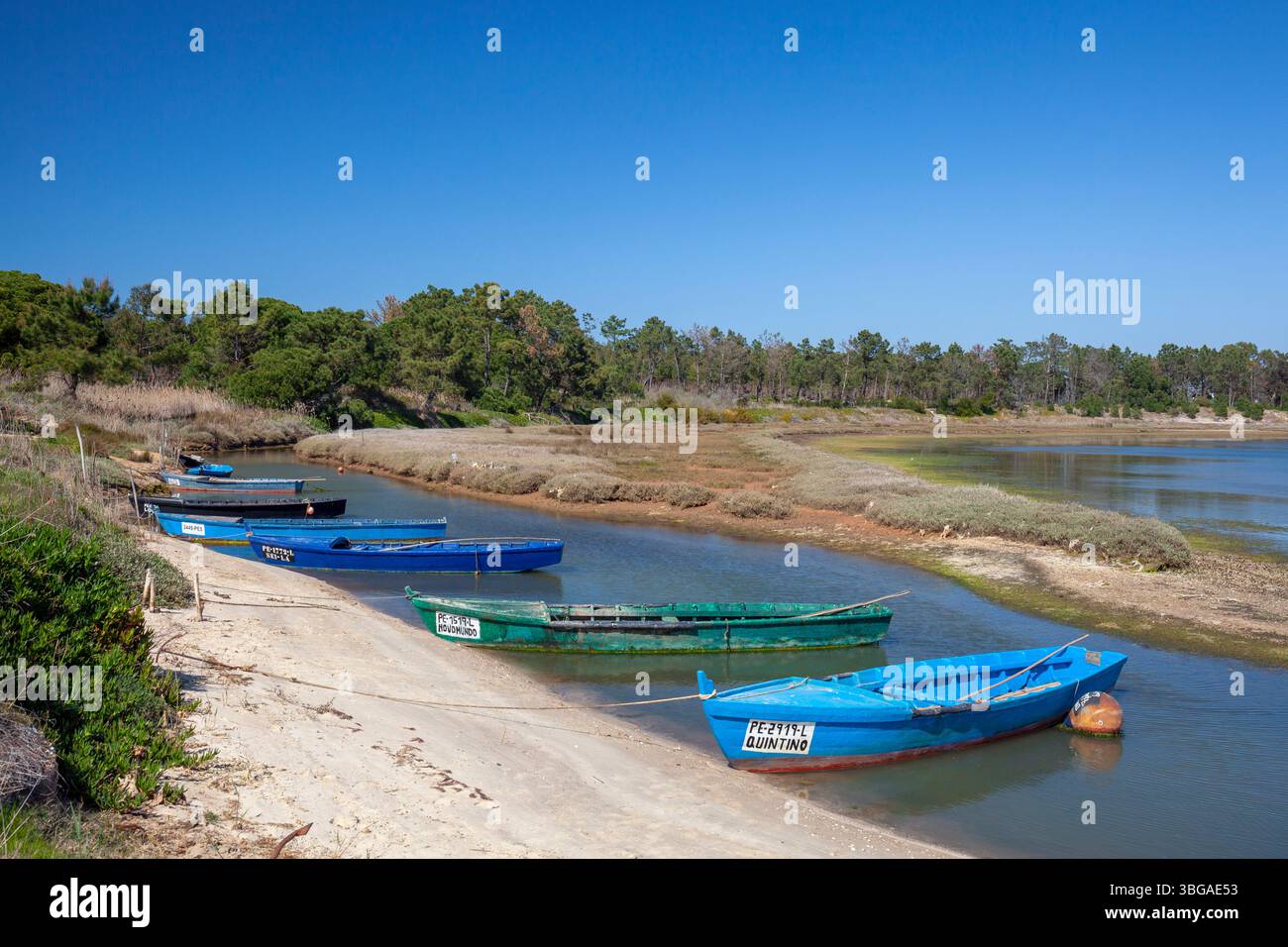 Portugal, Oeste Region, The Lagoa de Óbidos (Óbidos Lagoon) with Moored ...
