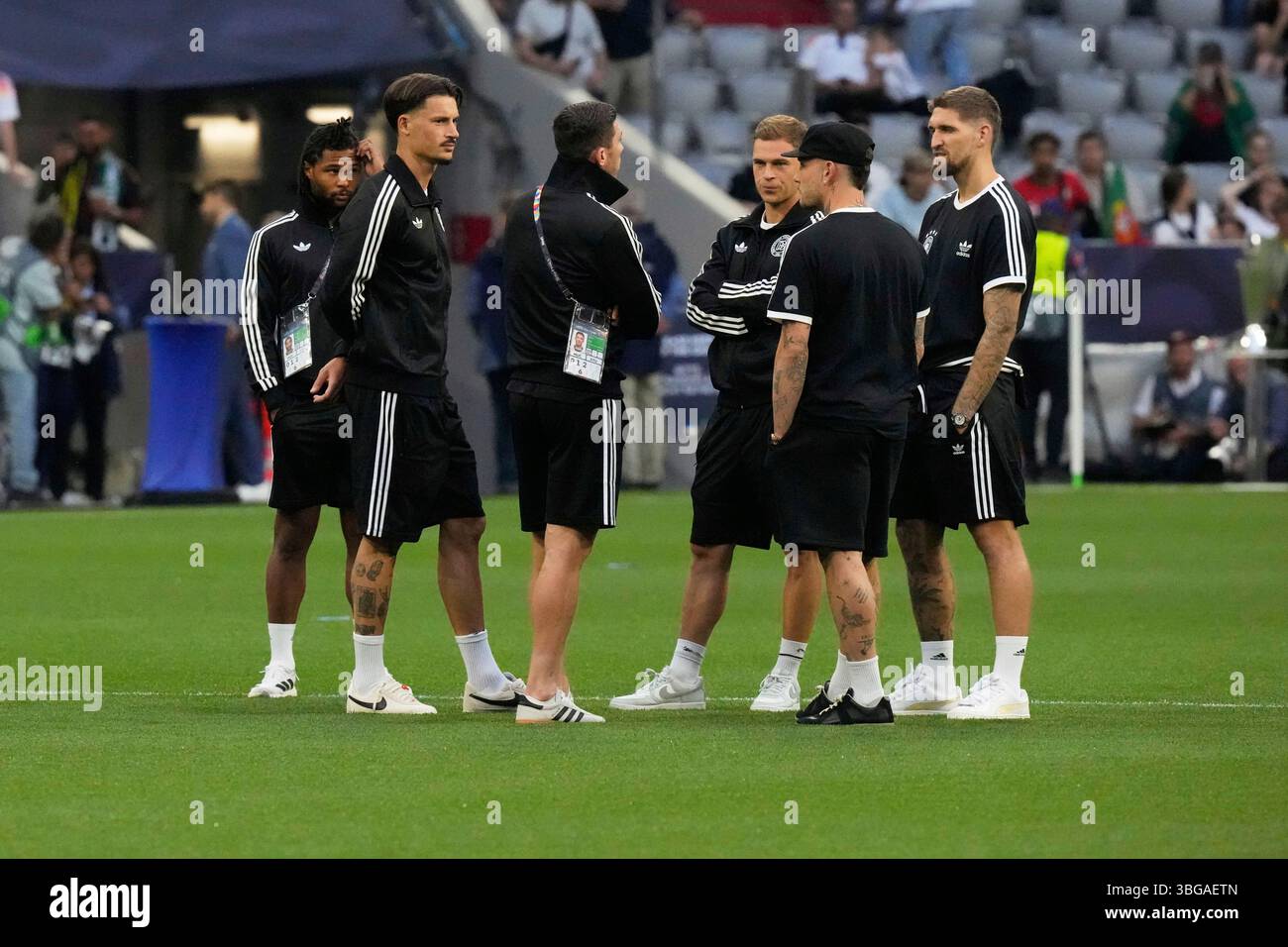Germany players stand on the pitch before the Nations League semifinal ...