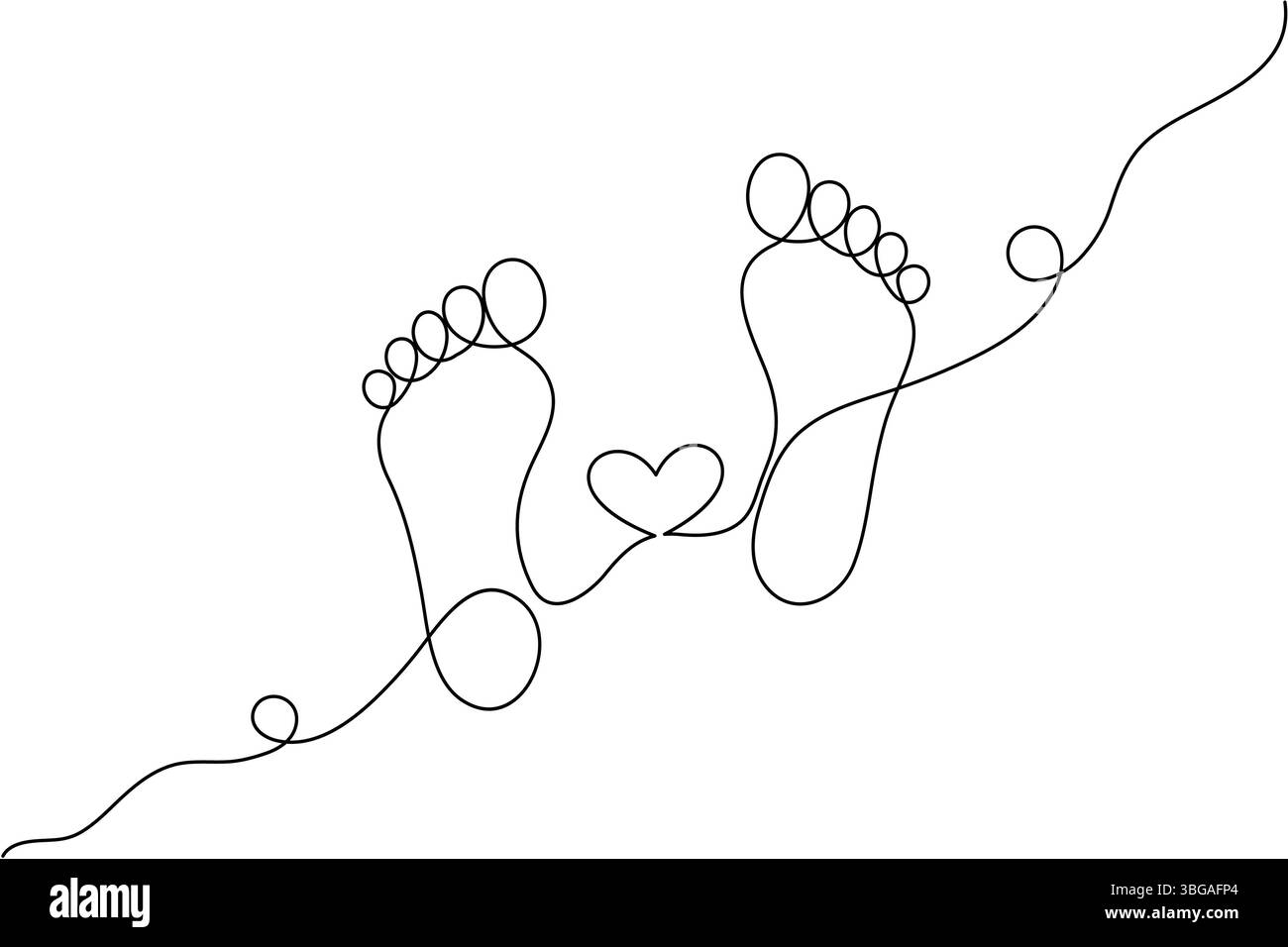 Foot sole continuous one line drawing of isolated outline vector art ...