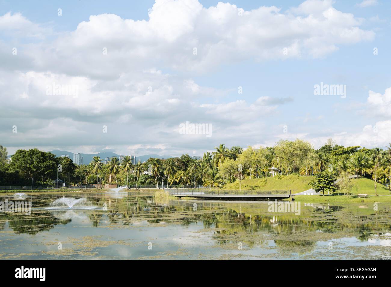 Taman Tasik Titiwangsa park, lake and palm tree in Kuala Lumpur ...