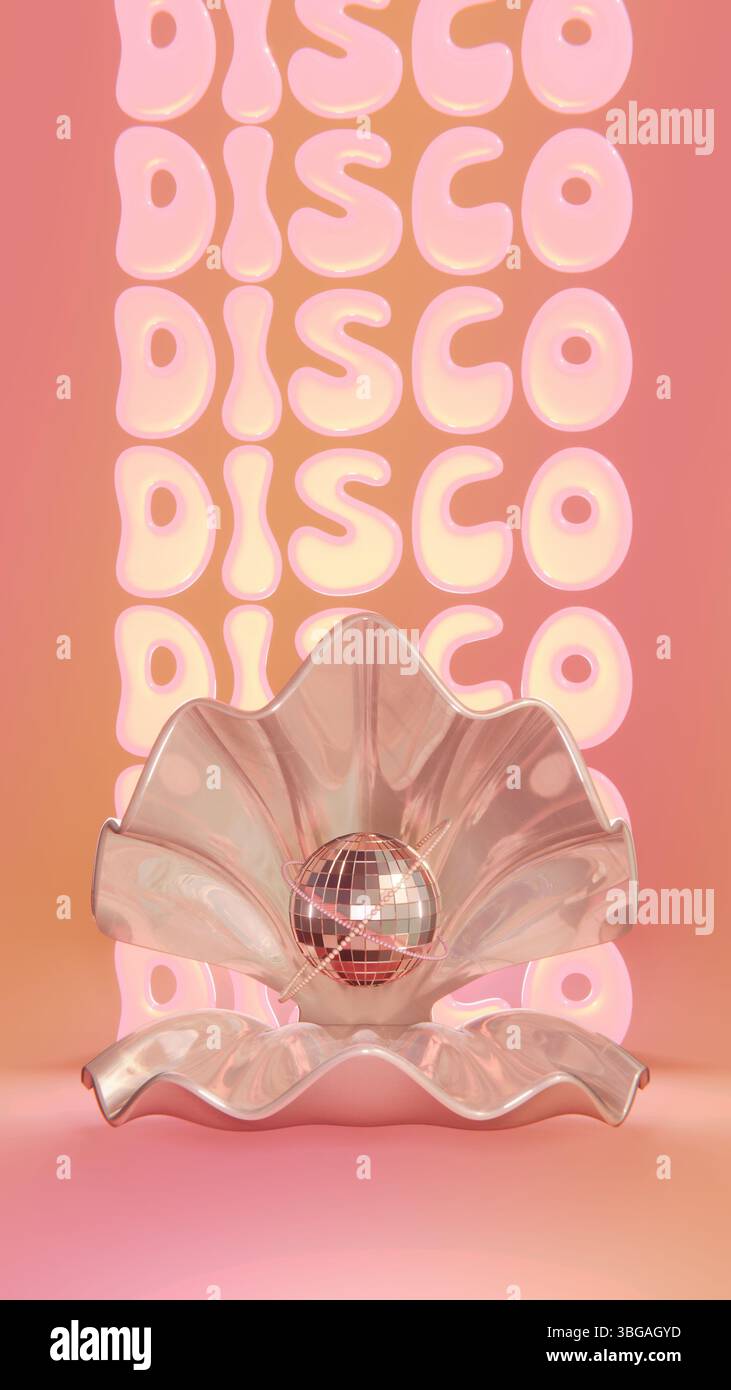 Summer 3D vertical image render shell pearl gem disco ball 1970s ...