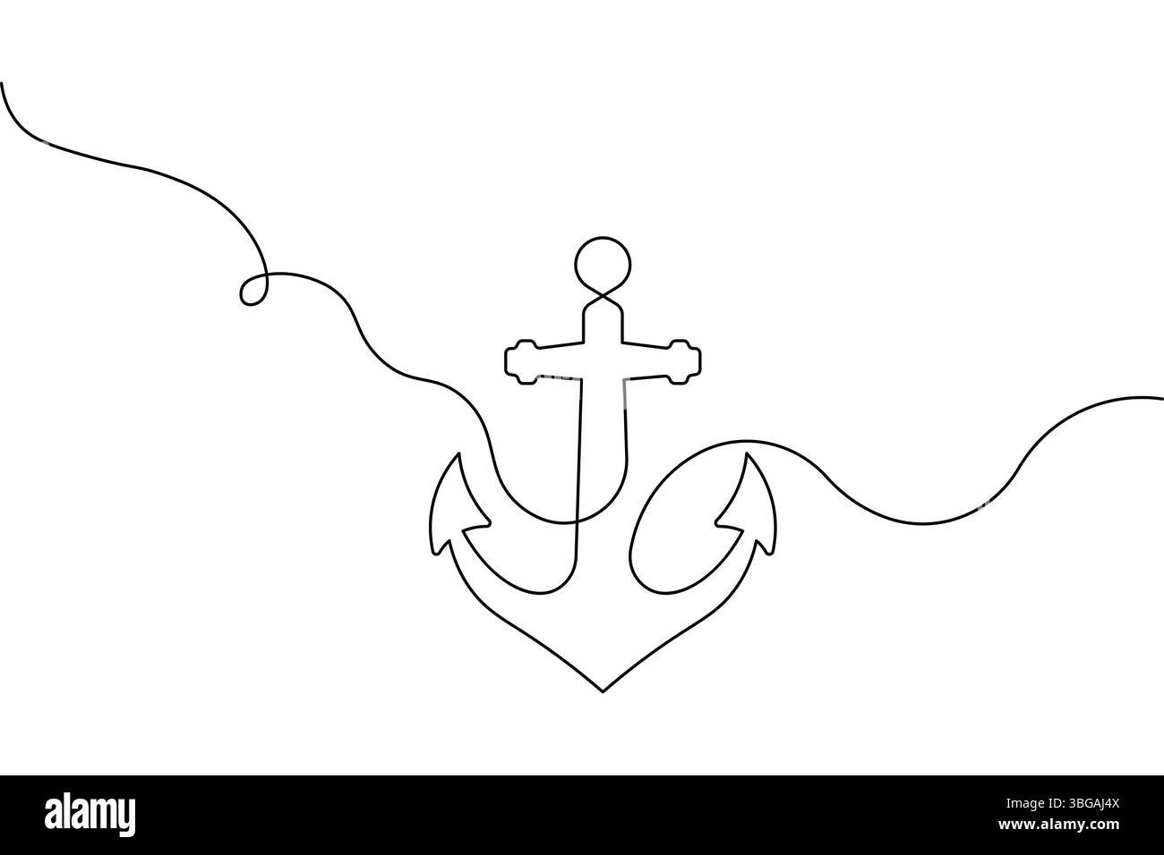 Ship anchor one line drawing minimalist nautical vector illustration ...