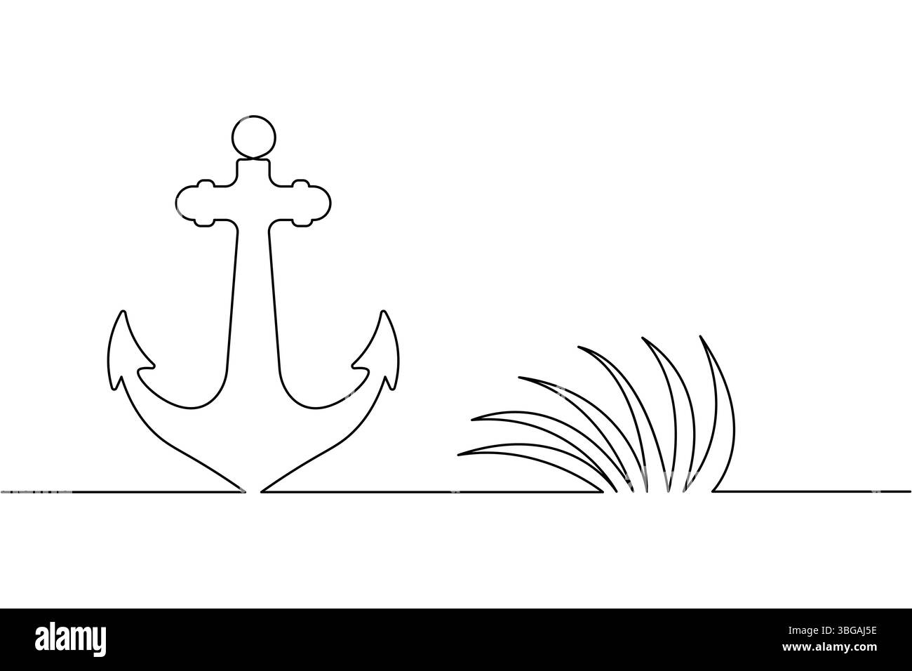 Ship anchor one line drawing minimalist nautical vector illustration ...