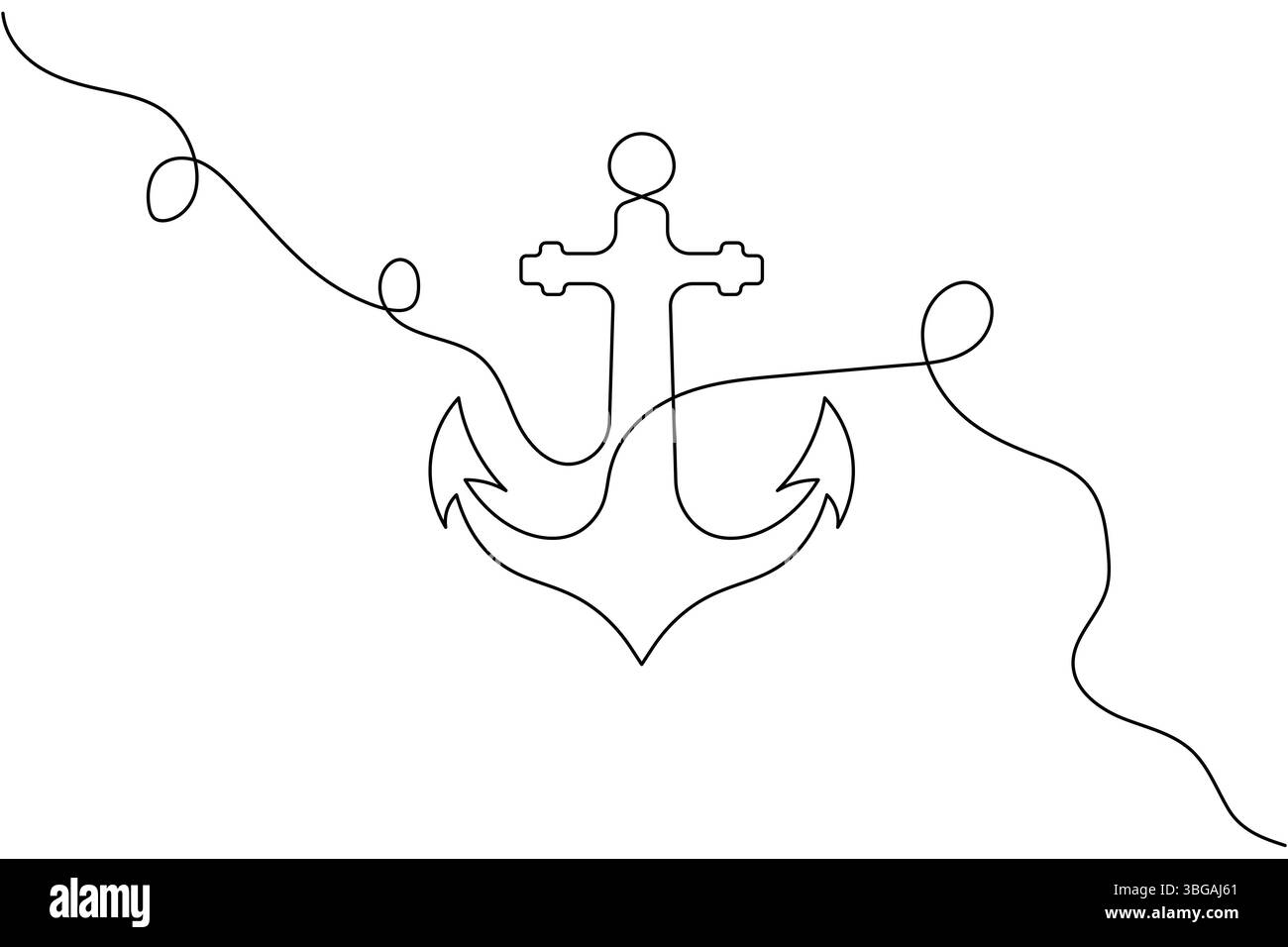 Ship anchor one line drawing minimalist nautical vector illustration ...