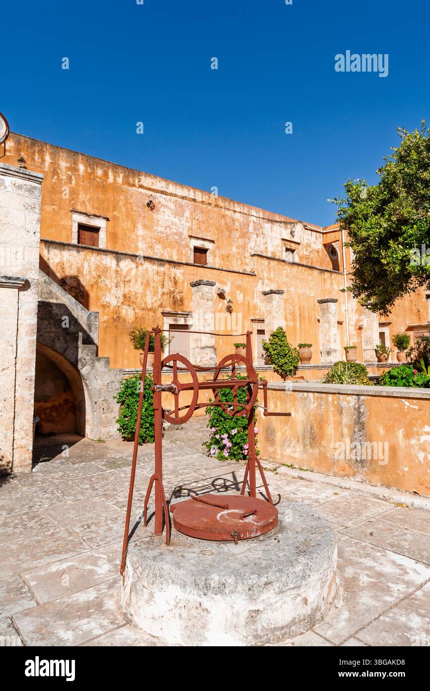 Well in a courtyard in Agia Triada Monastery, a Greek Orthodox ...