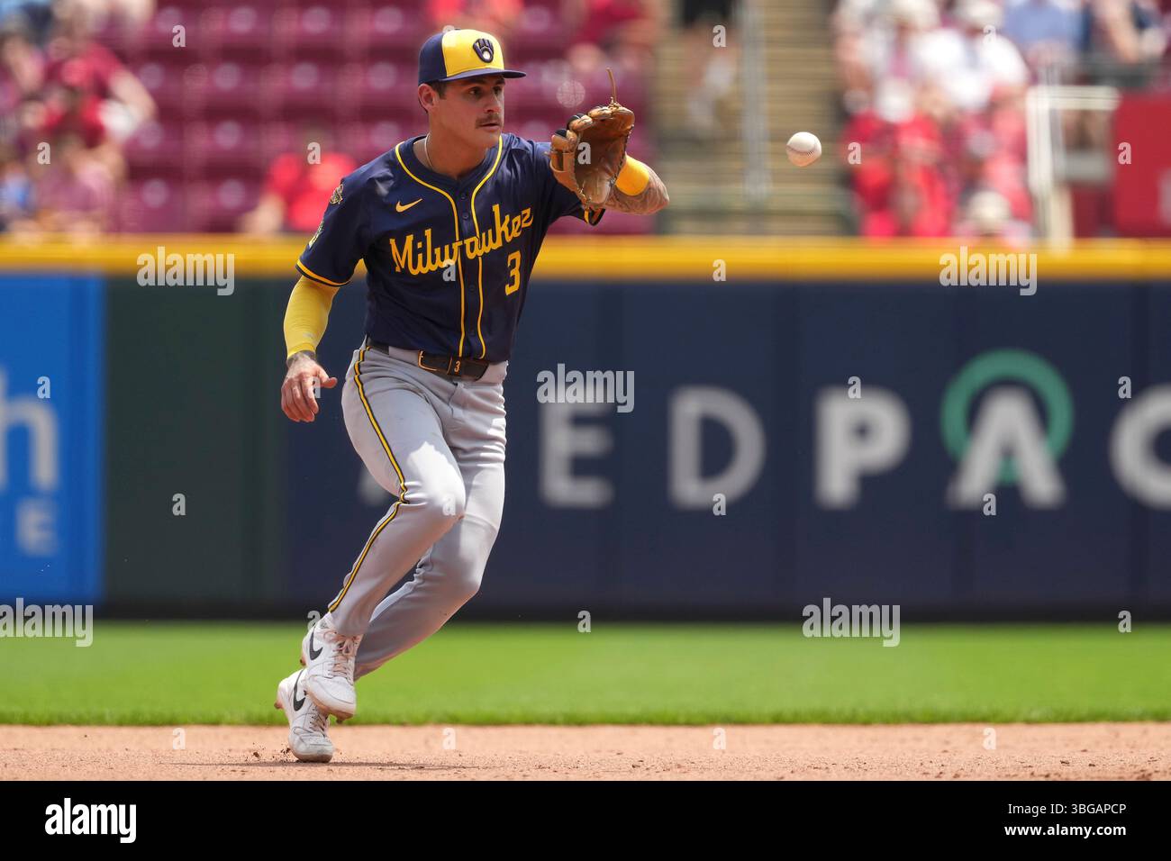 Milwaukee Brewers' Joey Ortiz fields a ground out hit by Cincinnati ...