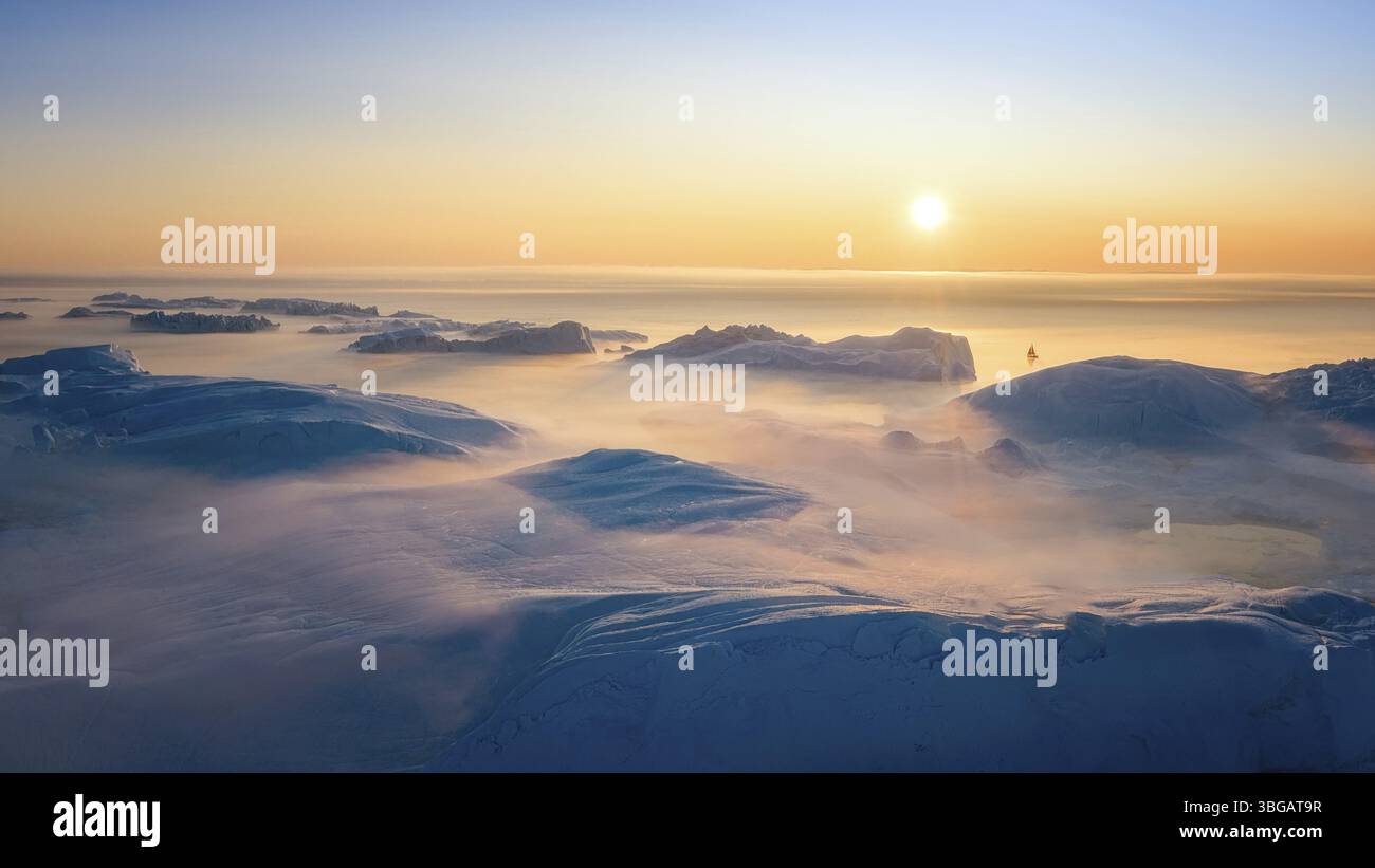 Greenland Ilulissat glaciers at fjord Disco Bay West Greenland Stock ...