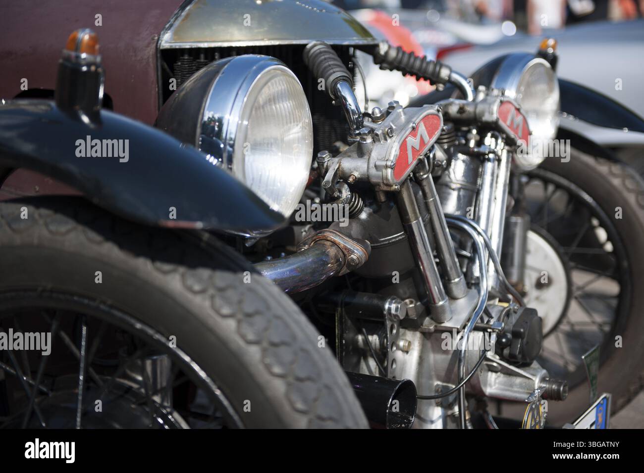 Side front view of a Morgan Three Wheeler Super Sport with starting ...