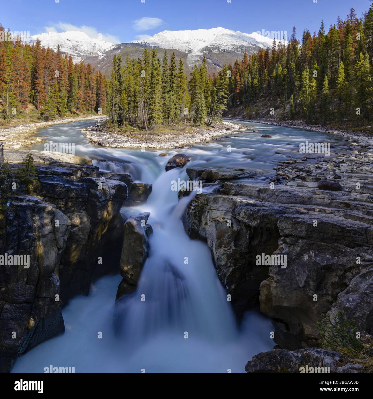Beautiful autumn landscape scene in mountain in background in Jasper ...