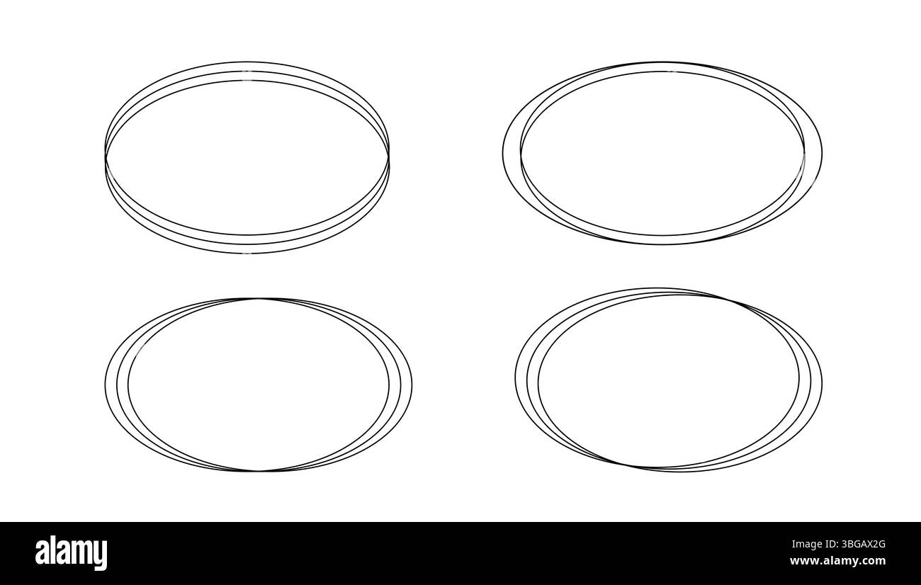 Thin elegant minimalist oval frames set, simple hand drawn linear ...