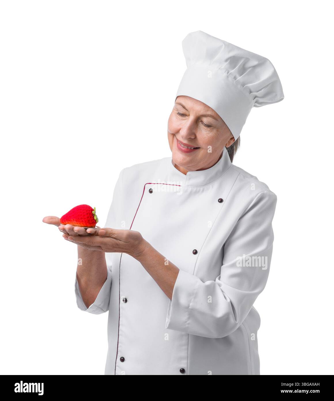 Professional pastry chef with dessert n white background Stock Photo ...