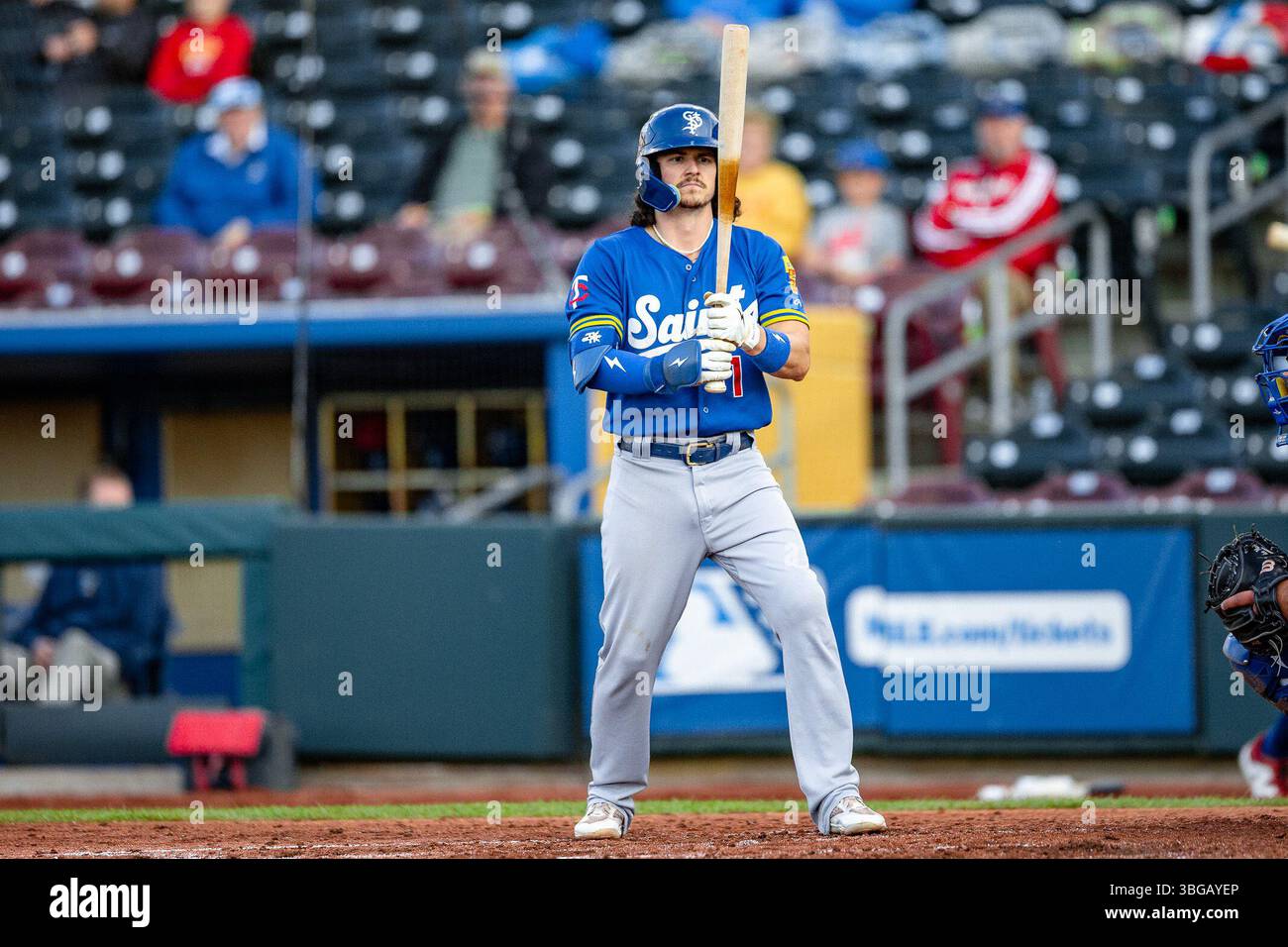 Omaha, NE U.S. 29th May, 2025. St. Paul Saints shortstop Ryan Fitzgerald (1) in action during ...