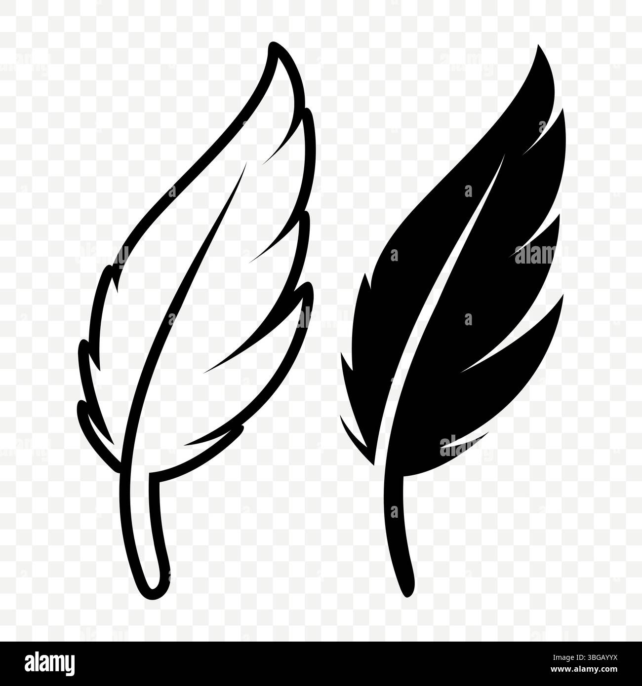 Vector Black and White Fluffy Feather Logo Icons. Silhouette Feather ...