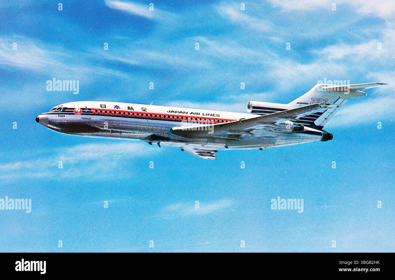 A Boeing 727 - 100 belonging the Japan Air Lines flying ove Japan in mid seventies Stock Photo ...