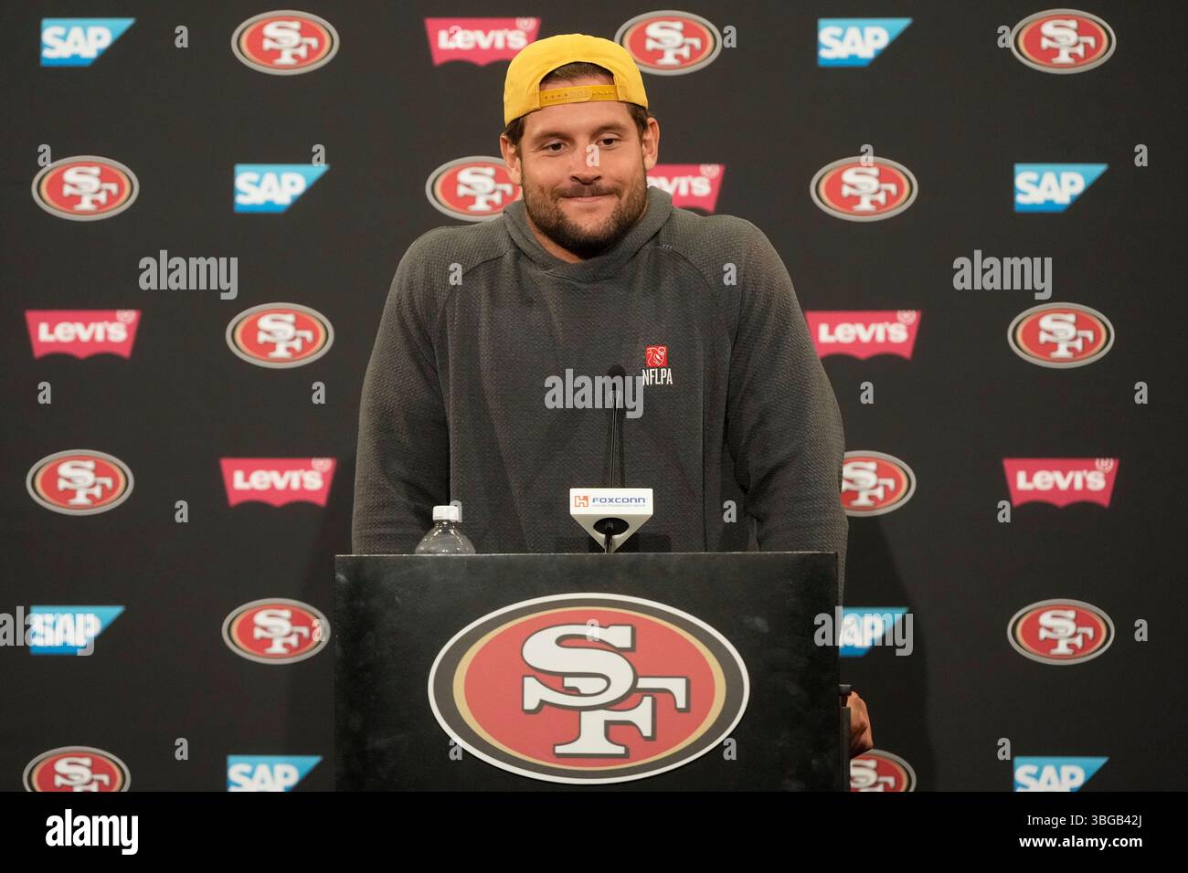 San Francisco 49ers defensive end Nick Bosa speaks during a news ...