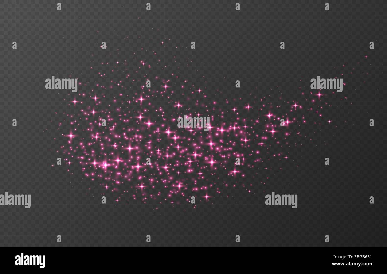 Pink sparkling stars, shiny particles light effect, transparent flying ...
