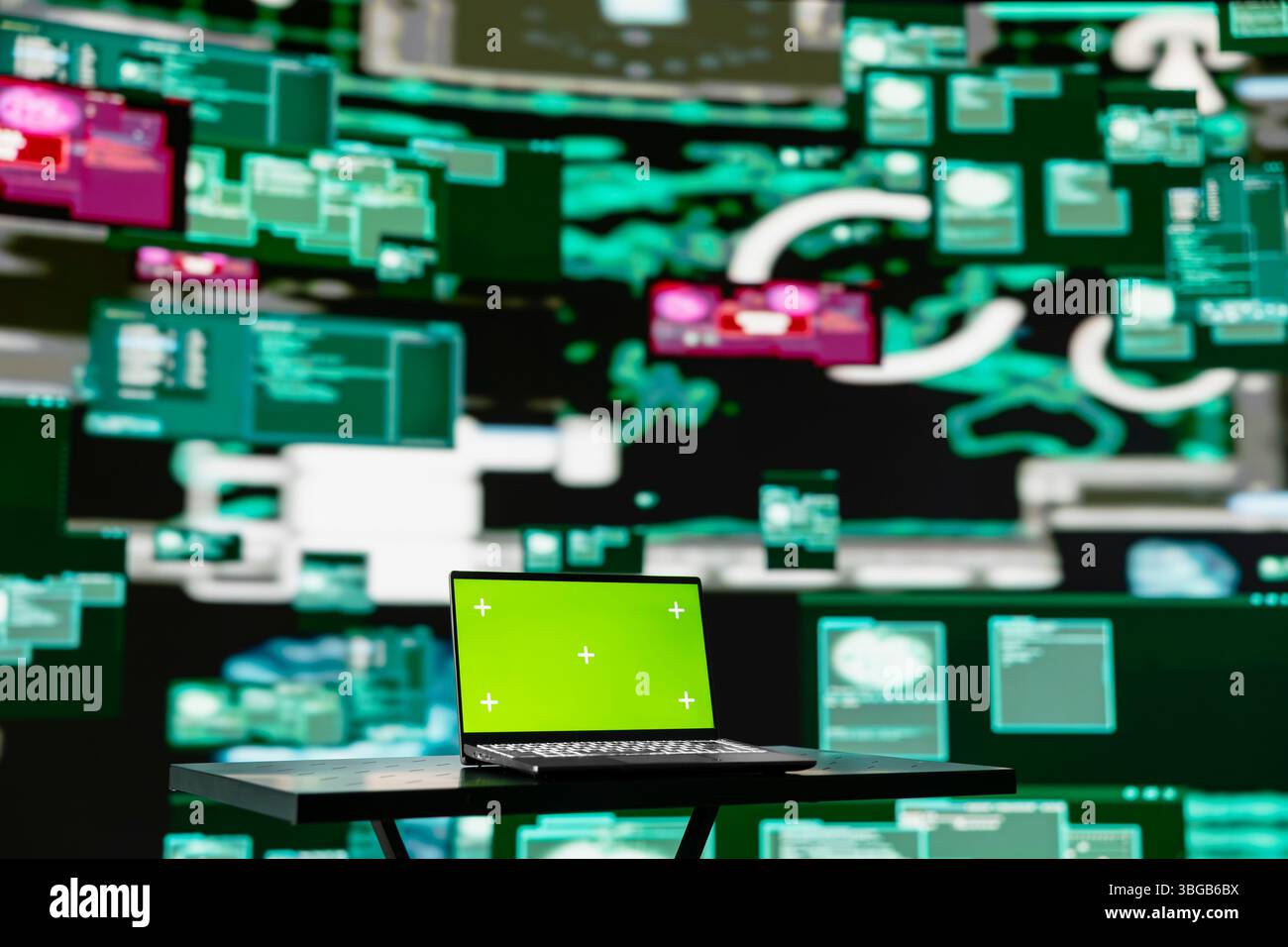 Empty scene with green screen on laptop showcases quantum threat on the ...