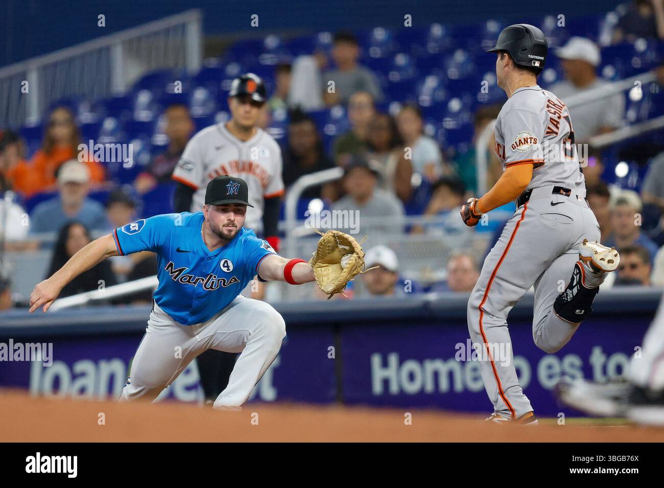 MIAMI, FL - JUNE 01: Liam Hicks (34) of the Miami Marlins makes a catch ...