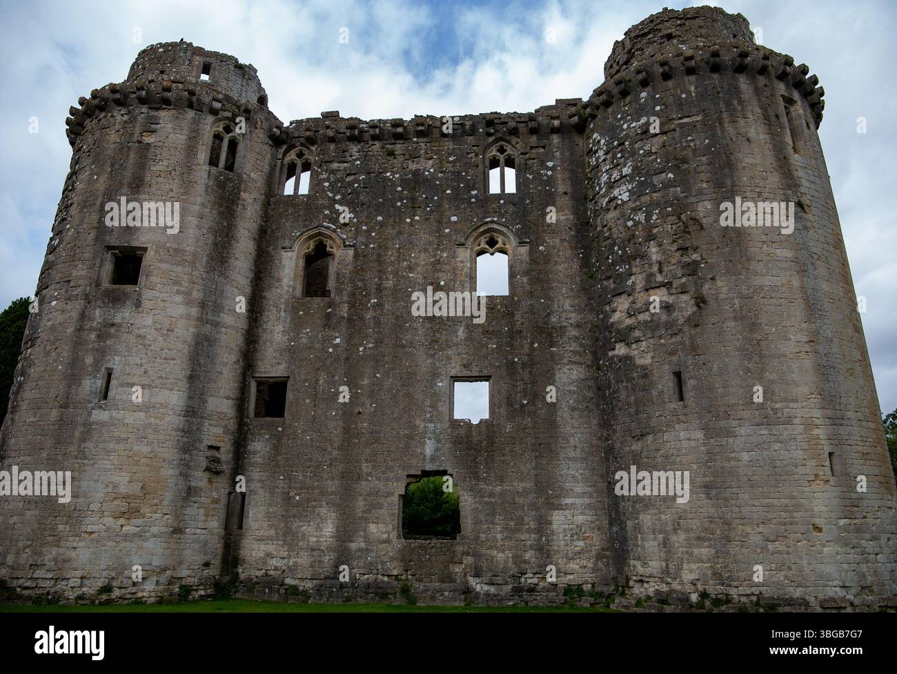 The historic stone medieval castle at Nunney Frome Somerset with ...