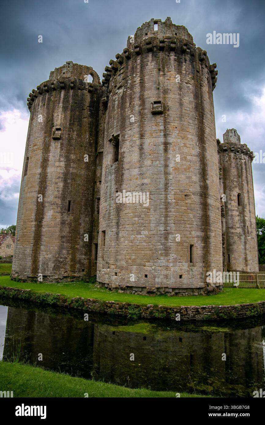 The historic stone medieval castle at Nunney Frome Somerset with ...
