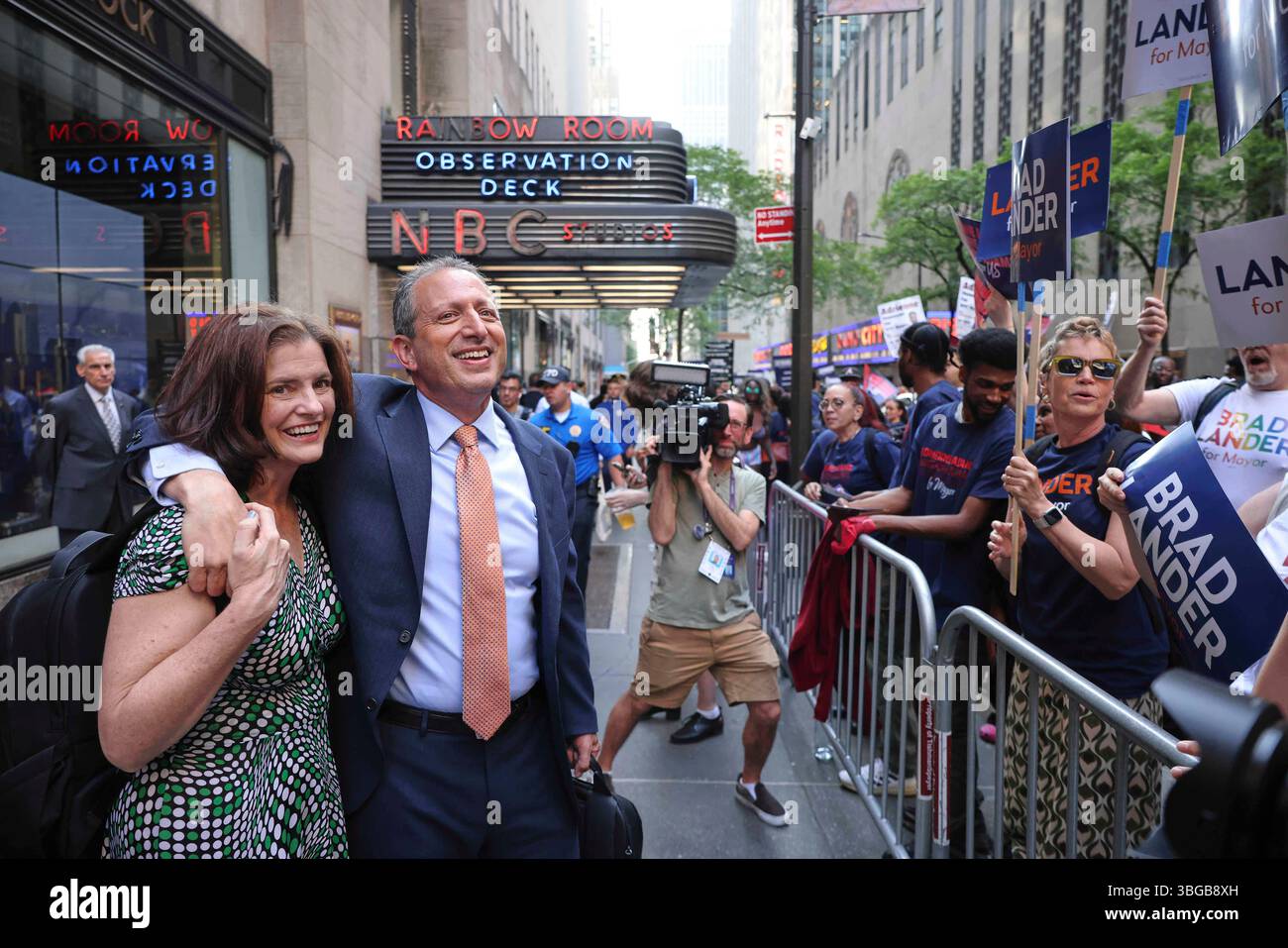 Mayoral candidate Brad Lander, right, arrives with his wife Meg ...