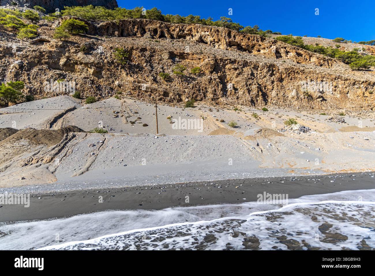 End of Samaria Gorge where the river meets the beach, surrounded by ...