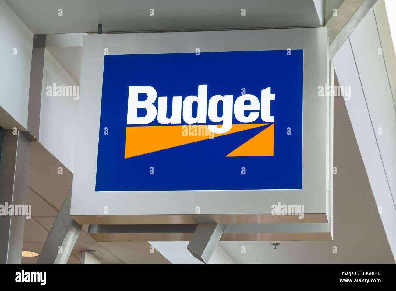 SEATTLE, WA, USA, MAY 24, 2025: Budget Rent a Car sign and trademark ...