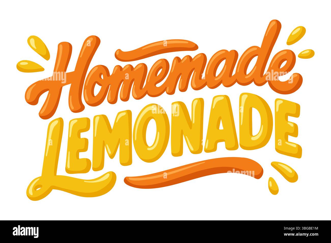 Cartoon hand-drawn Homemade Lemonade lettering in orange and yellow ...