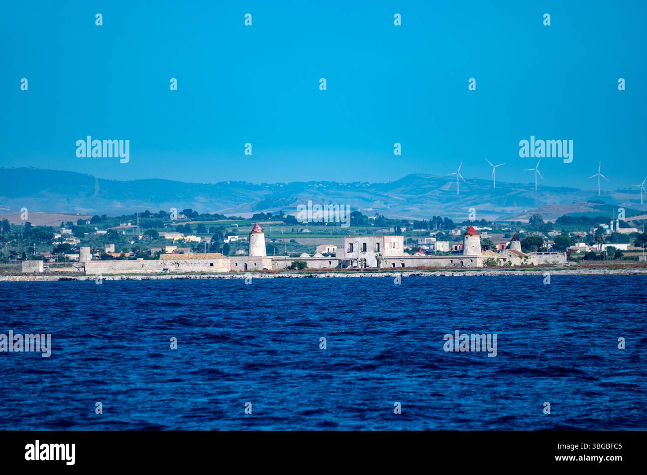 View from boat on Saline di Trapani e Paceco Culcasi, brackish lagoon and nature reserve on ...