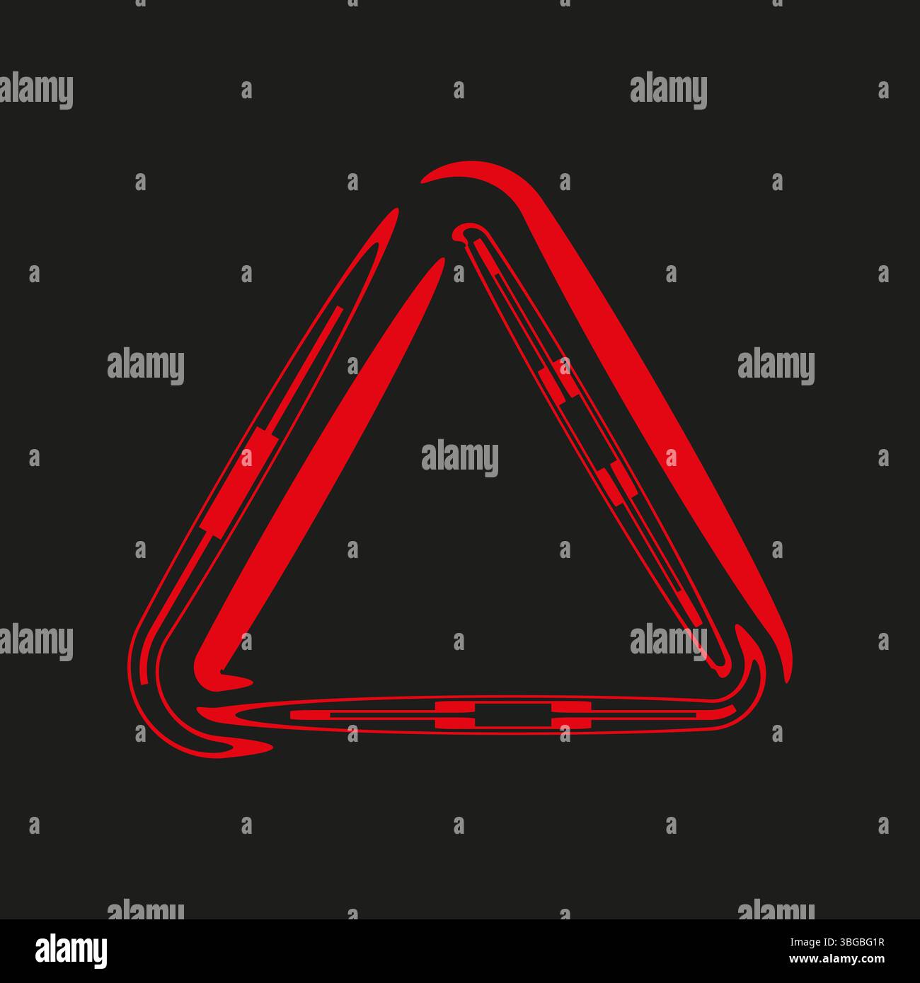 Red triangle symbol. Neon glowing form. Black background vector ...