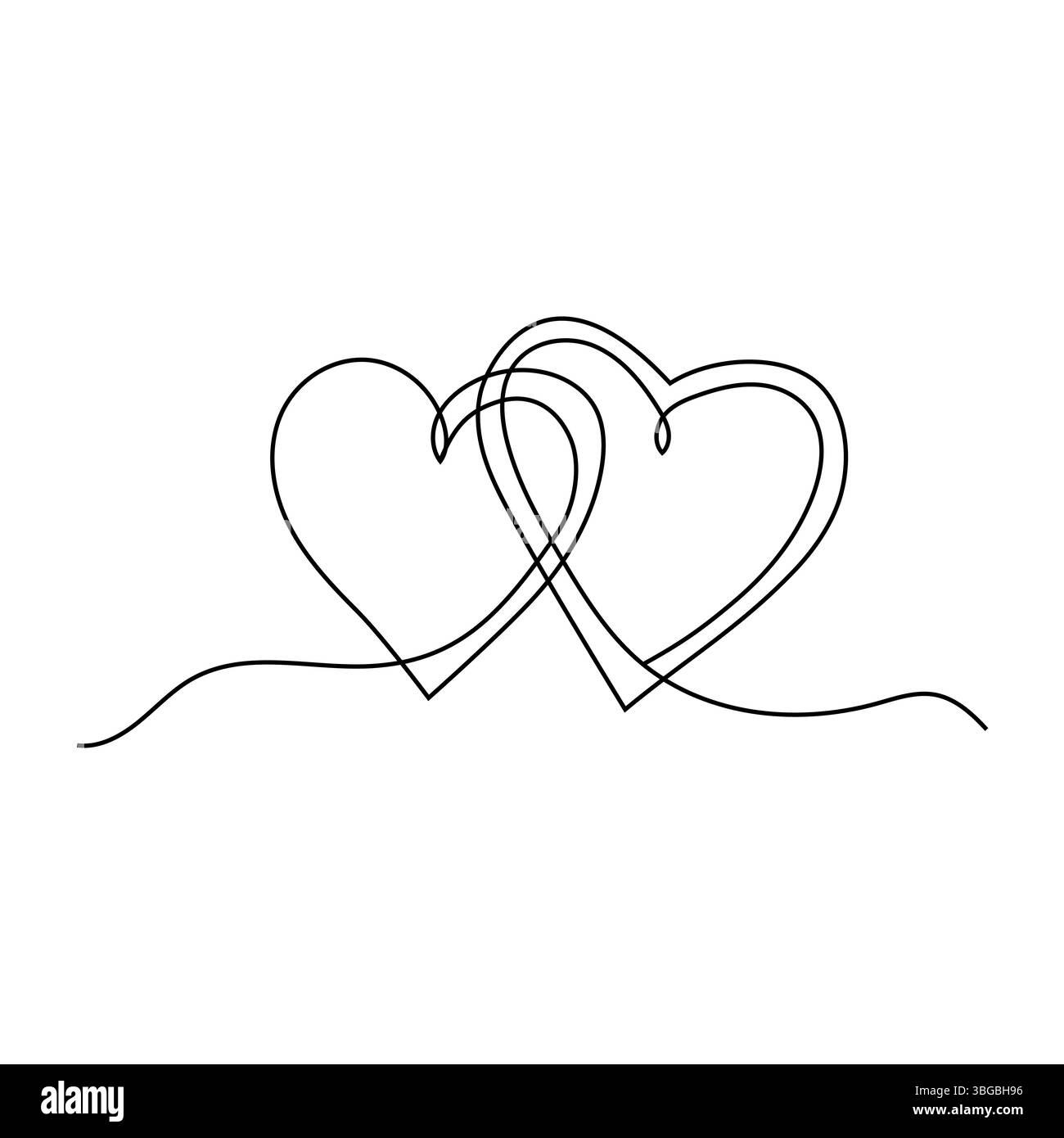Twin hearts icon. Love connection symbol. Continuous line art. Vector ...
