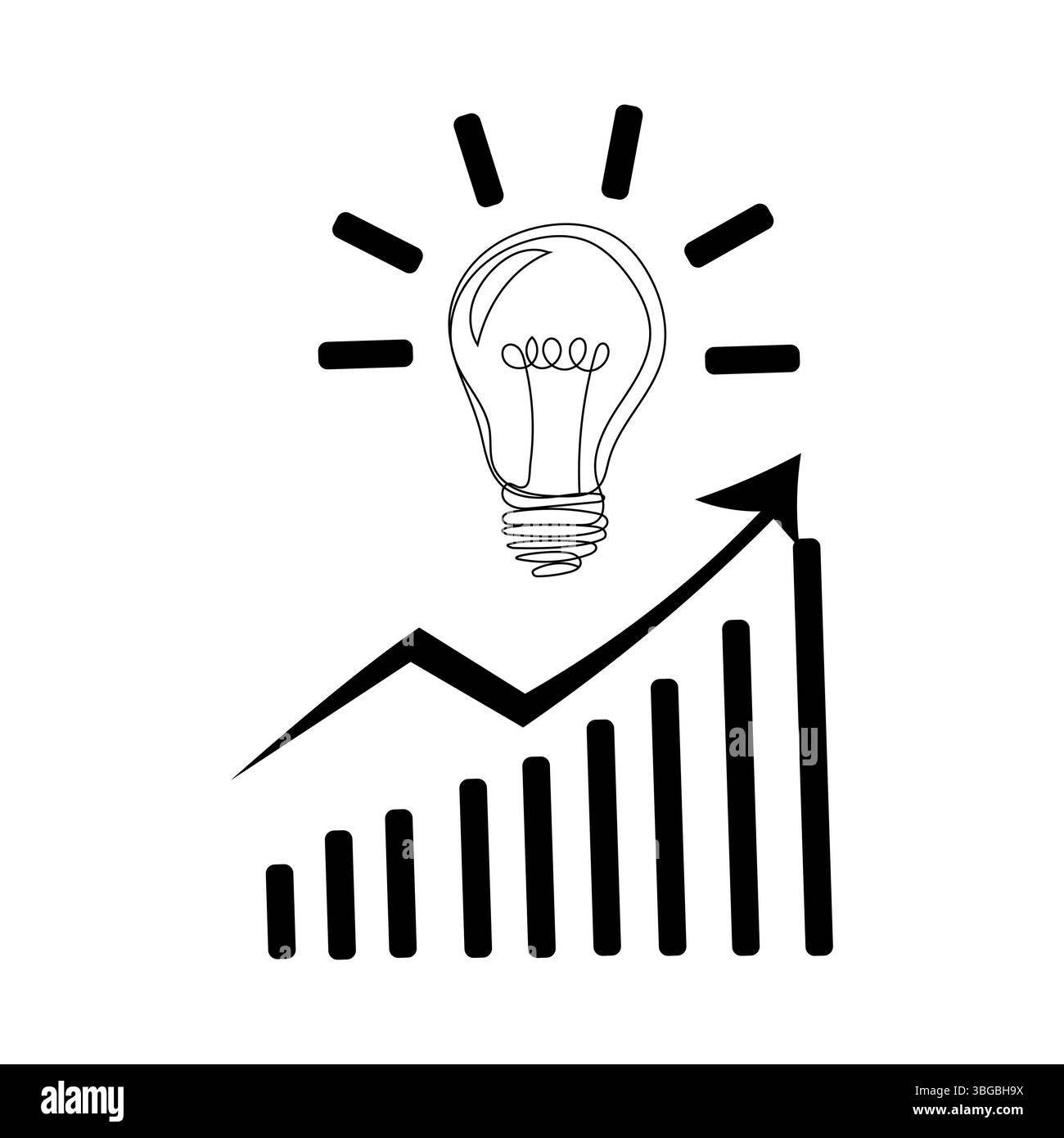 Lightbulb graph icon. Rising success symbol. Bright idea concept ...