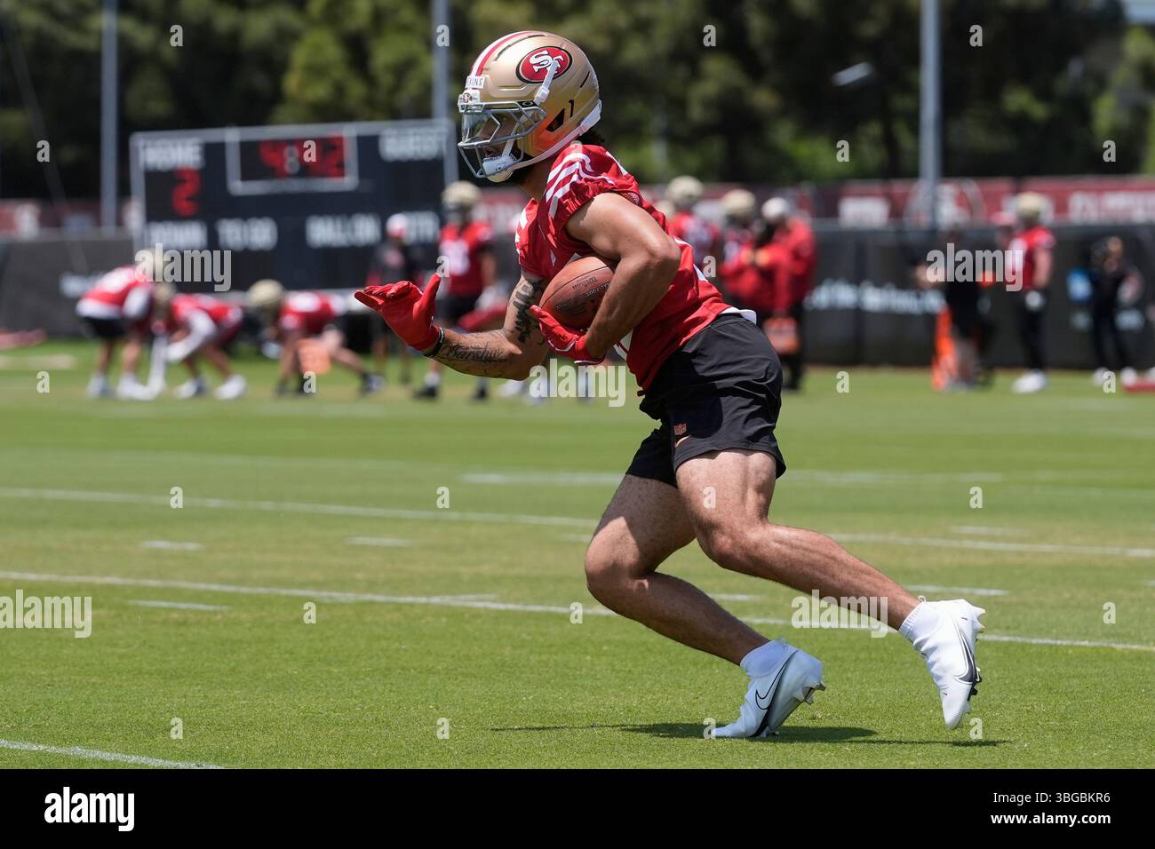 San Francisco 49ers wide receiver Jordan Watkins runs a drill during ...