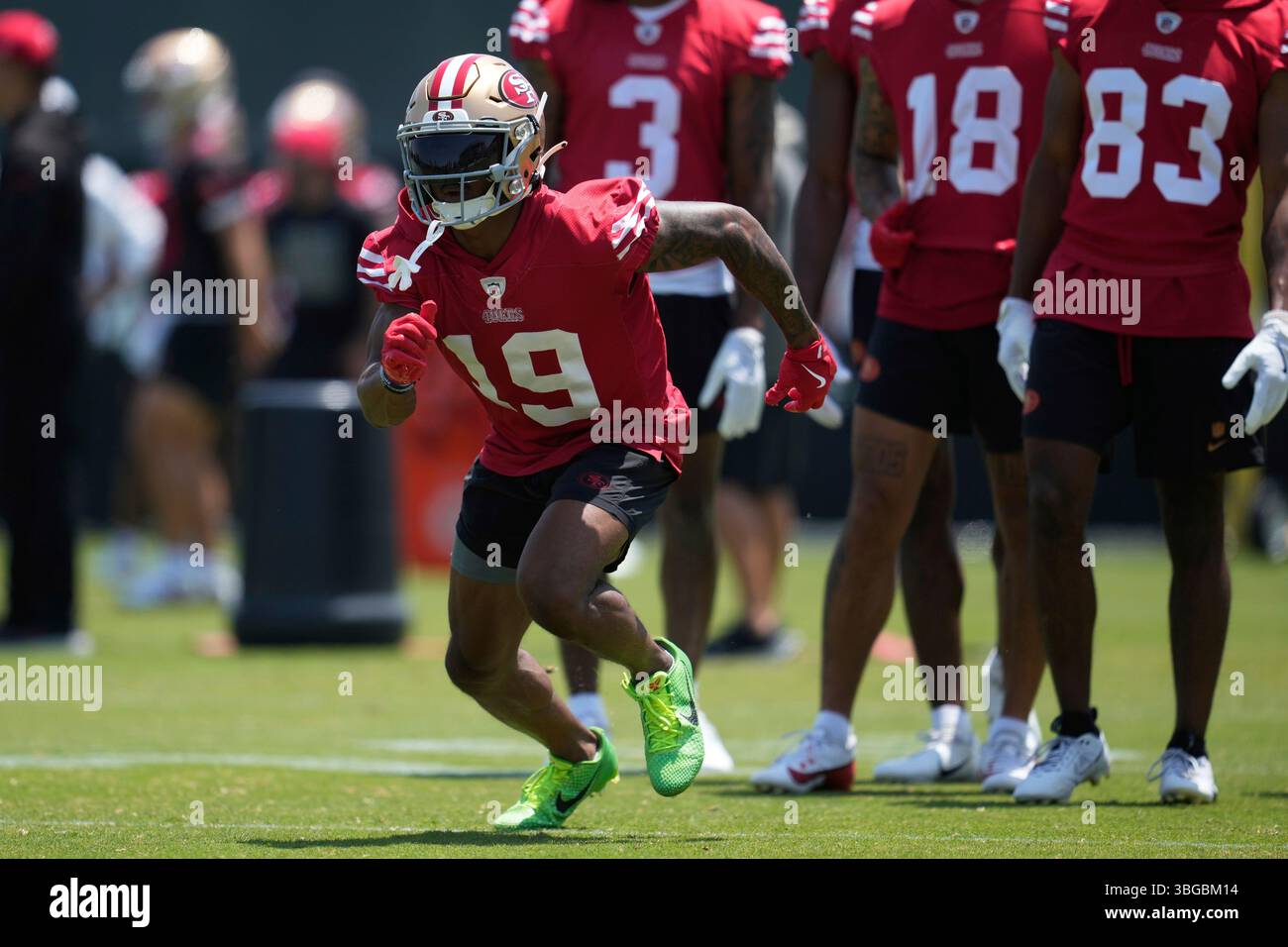 San Francisco 49ers wide receiver Jacob Cowing (19) runs during NFL ...