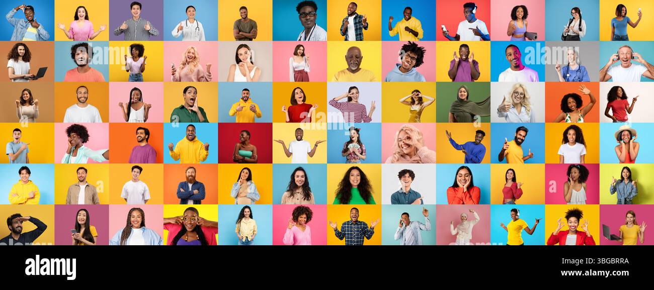 Diverse group of people celebrating individuality in vibrant collage ...