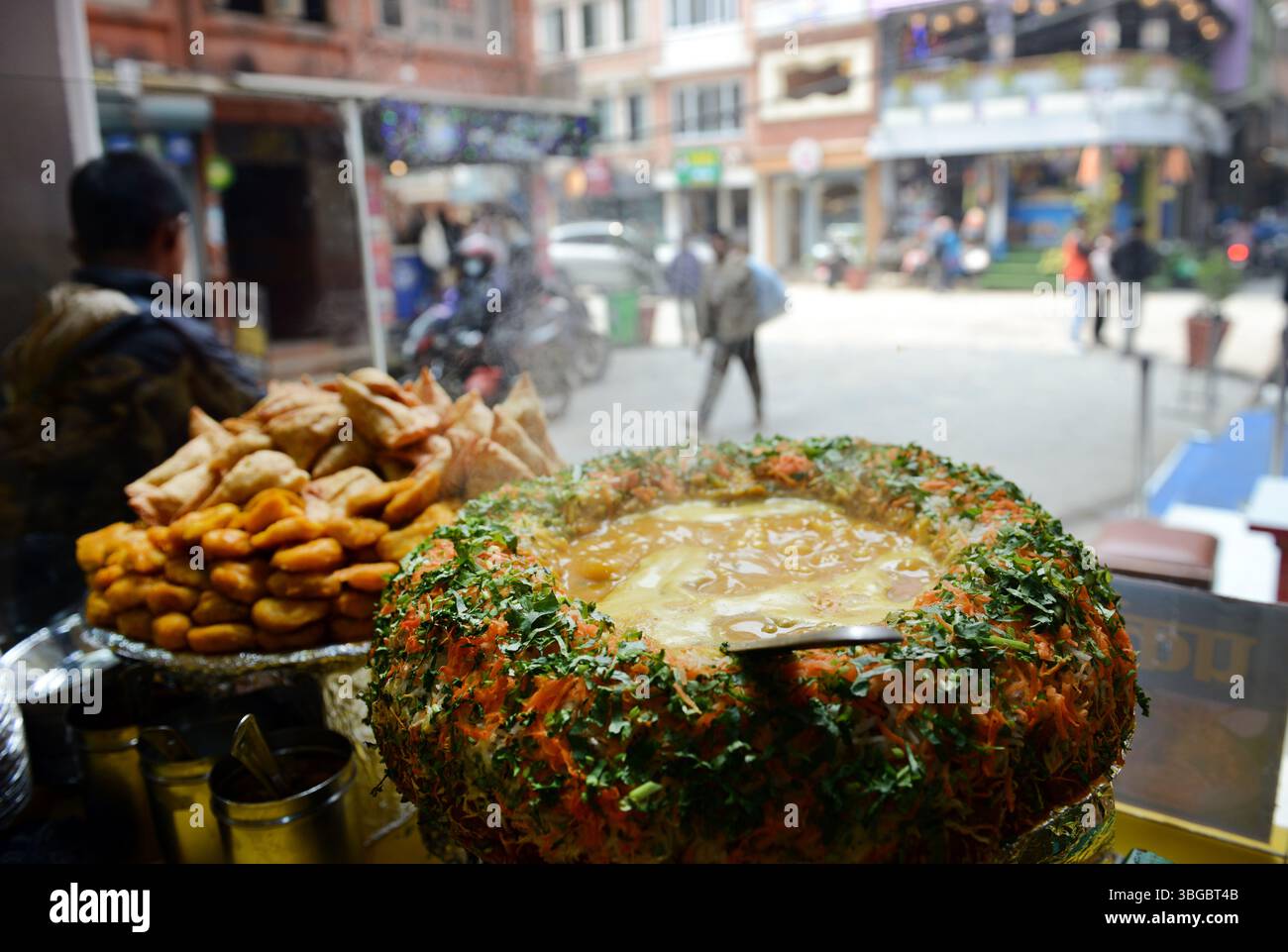 Nepali / Indian street food snacks sold at a small shop by Freak Street ...