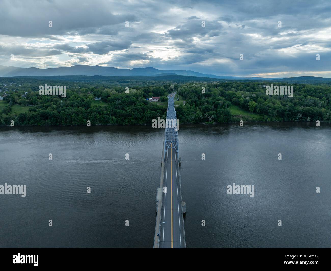 Aerial view of the Rip Van Winkle Bridge spanning the Hudson River ...