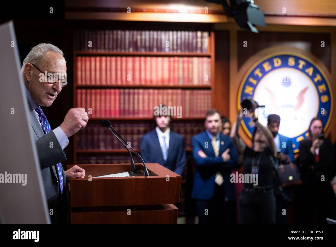 Senate Minority Leader Chuck Schumer (D-N.Y.) speaks during a press ...