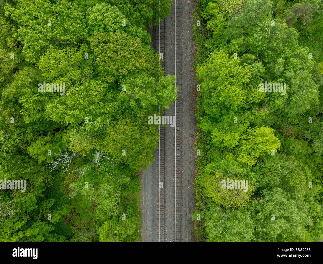 Aerial view of train tracks along Tunnel Road in Florida, Massachusetts ...