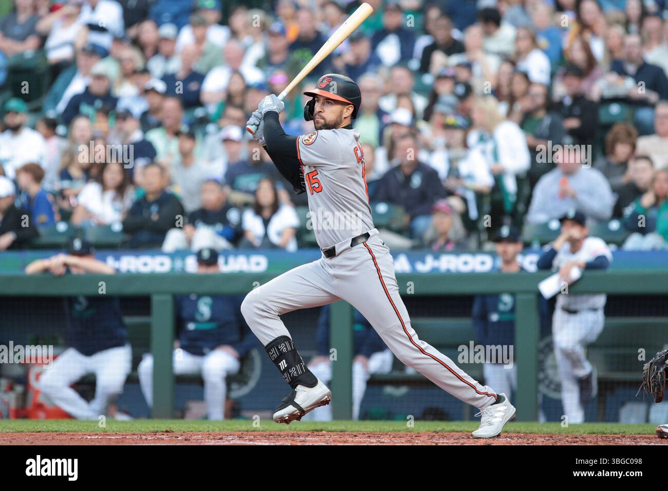 Baltimore Orioles' Dylan Carlson follows through as he gets a hit off ...