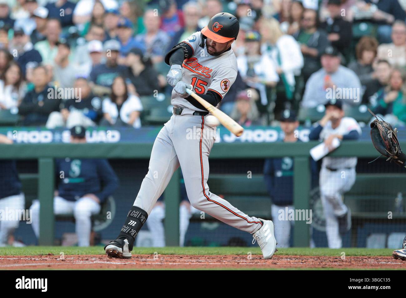Baltimore Orioles' Dylan Carlson gets a hit off Seattle Mariners ...