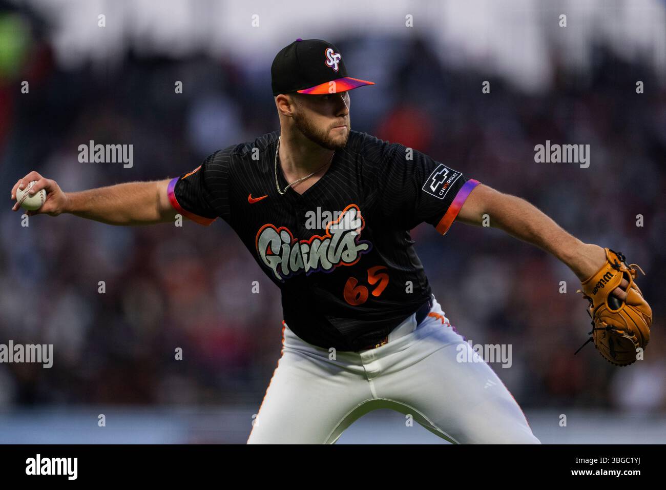 SAN FRANCISCO, CA - JUNE 03: San Francisco Giants pitcher Landen Roupp (65) throws the ball to ...